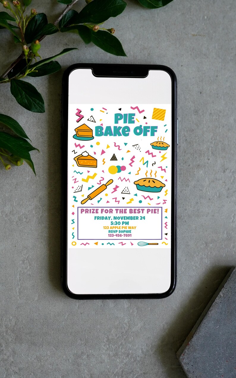 1990s Retro Pie Bake off Invitation Fall | Editable Pie Baking Contest ...