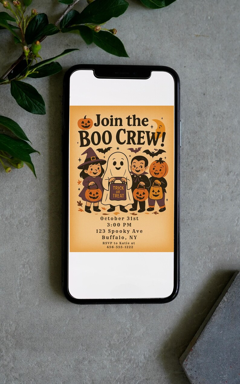 Vintage Boo Crew Bash Halloween Party Invite | 5x7 Editable Canva ...
