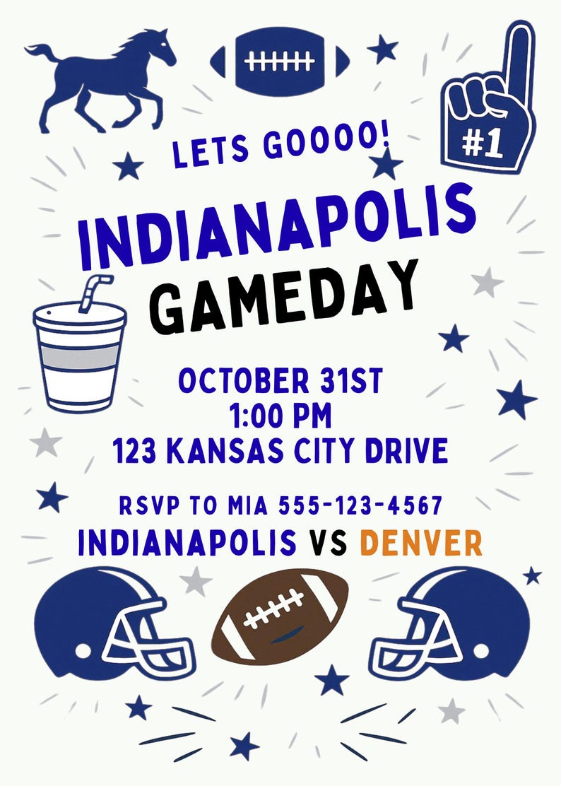 Indianapolis Gameday Party Invitation | Editable Canva Template ...