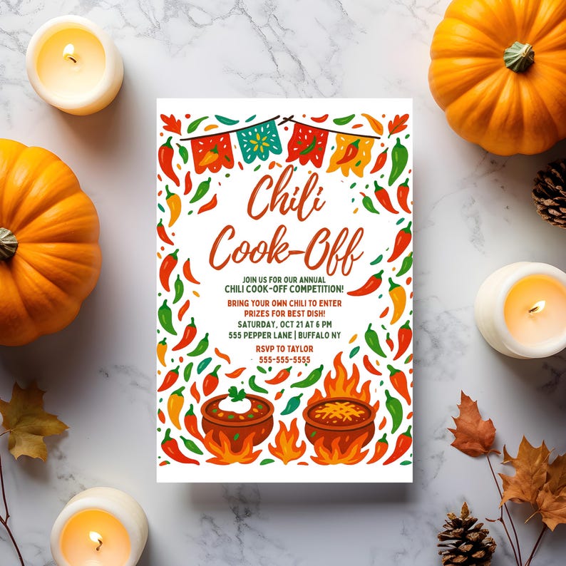 Festive Chili Cook-off Invitation | Editable 5x7 Canva Template | Fall ...