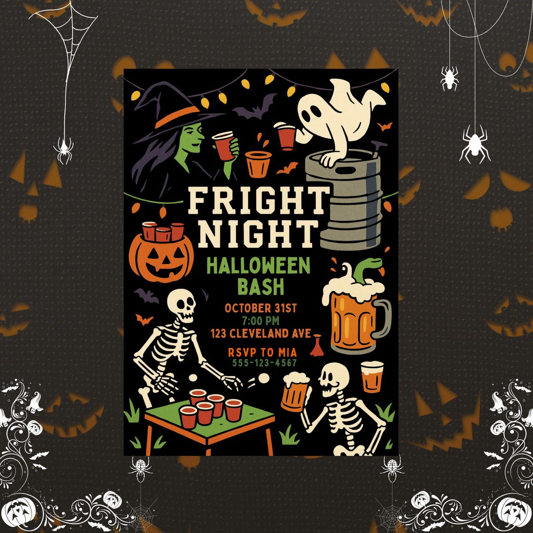 Fright Night Halloween Party Invitation, College Halloween Bash Invite ...