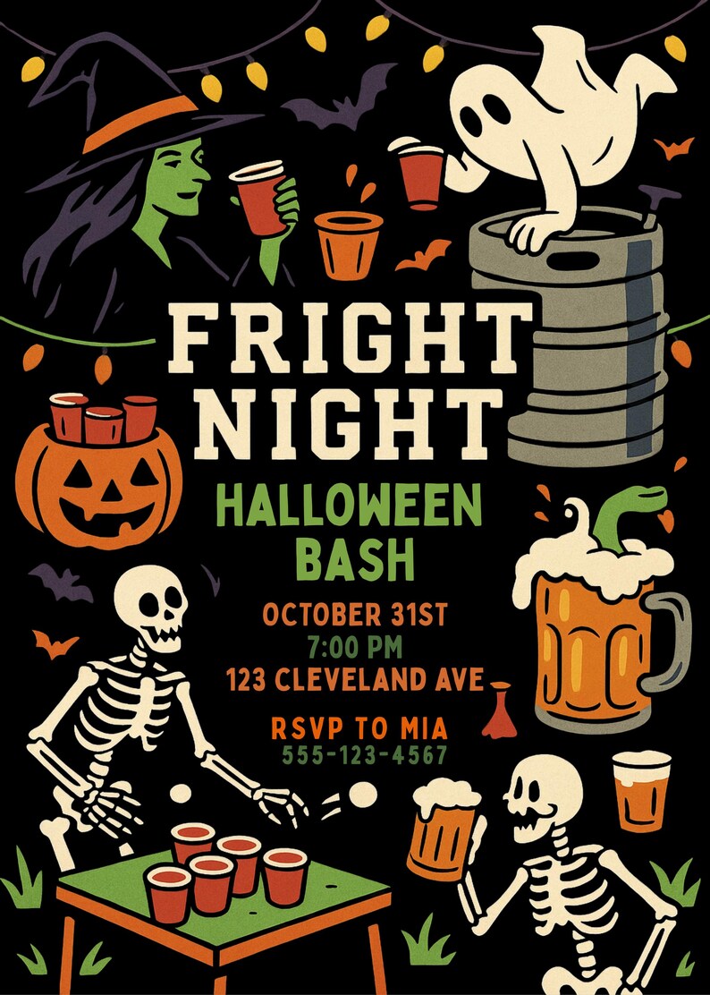 Fright Night Halloween Party Invitation, College Halloween Bash Invite ...