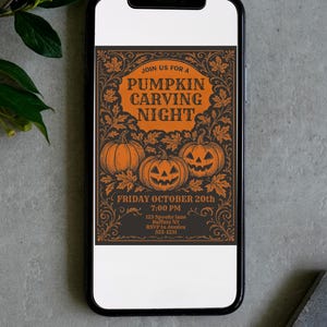 Vintage Pumpkin Carving Party Invite, Fall Halloween Night Invitation ...