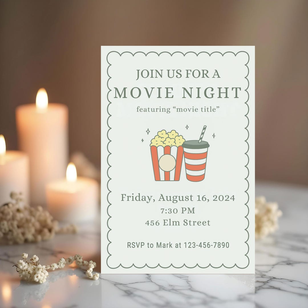 Movie Night Invitation | Editable Canva Template | Digital Download ...