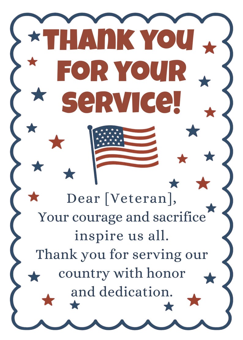 Patriotic Veterans Day Thank You Card | Printable 5x7 Digital Download ...