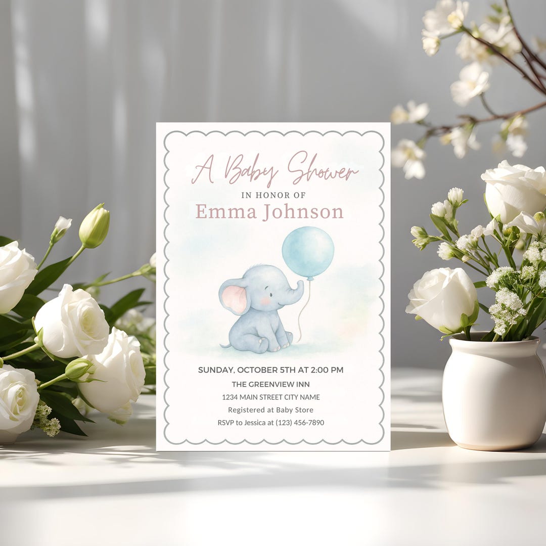 Pastel Elephant Birthday Invitation - Pastel Animal Party - Printable ...