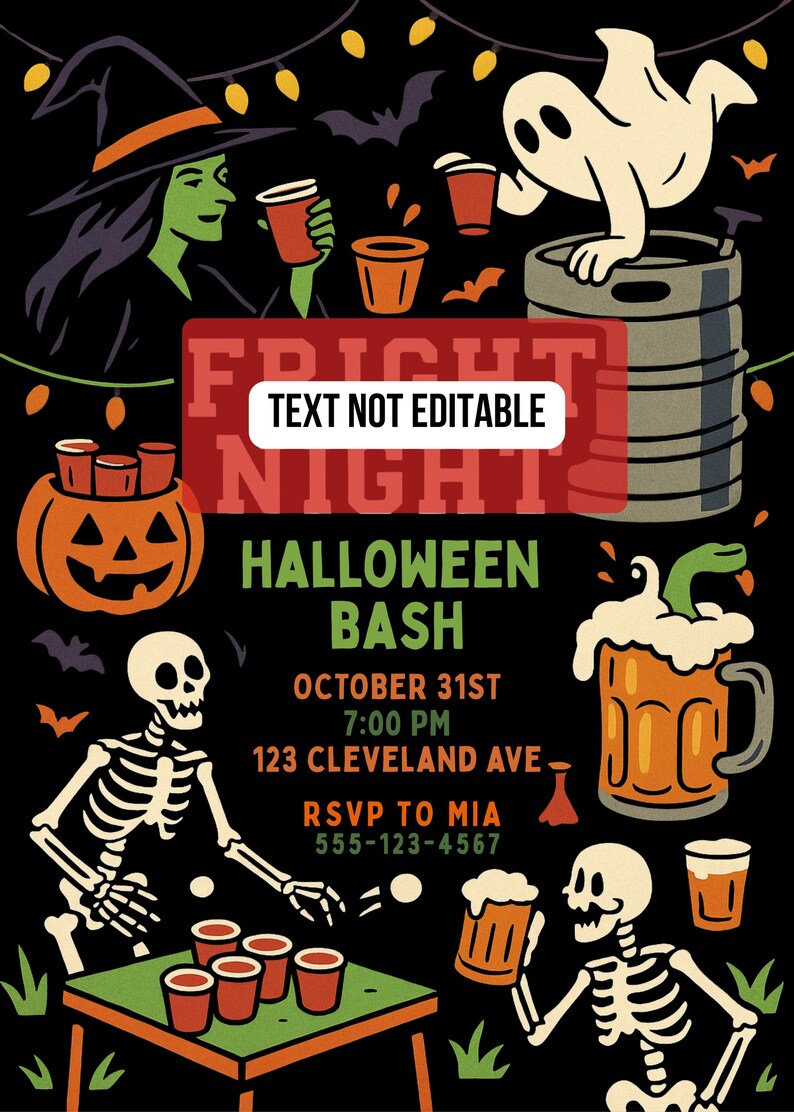 Fright Night Halloween Party Invitation, College Halloween Bash Invite ...