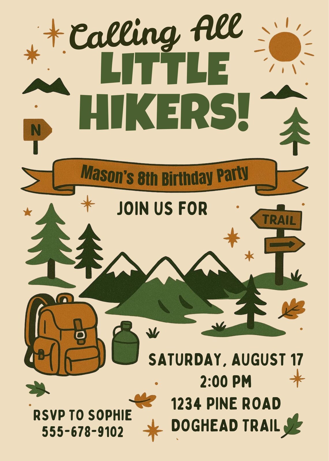Little Hiker Birthday Invitation | Camping Party Invite | Retro Outdoor ...
