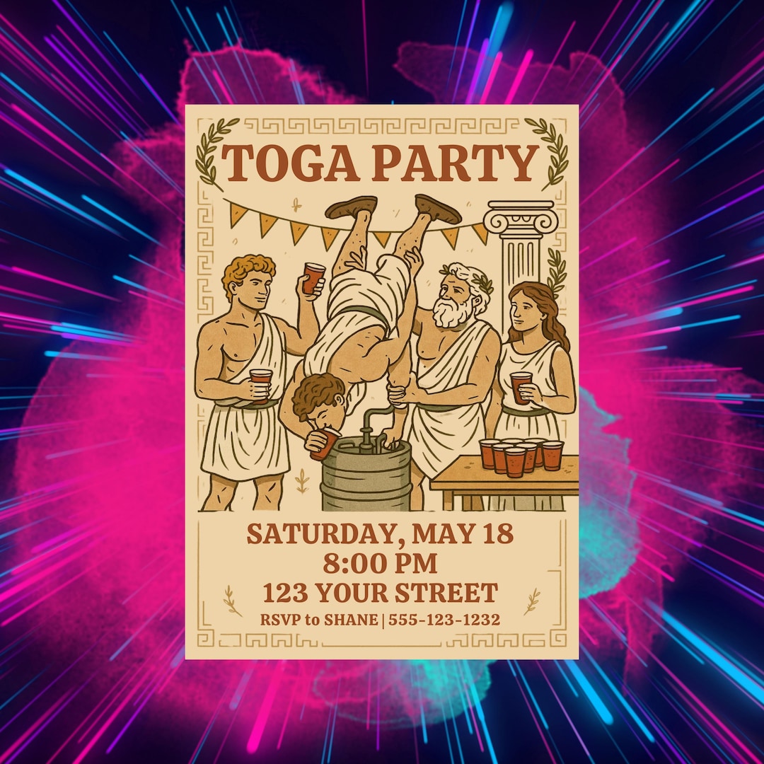 Toga Party Invitation: Greek Roman Theme, Editable Template (digital ...