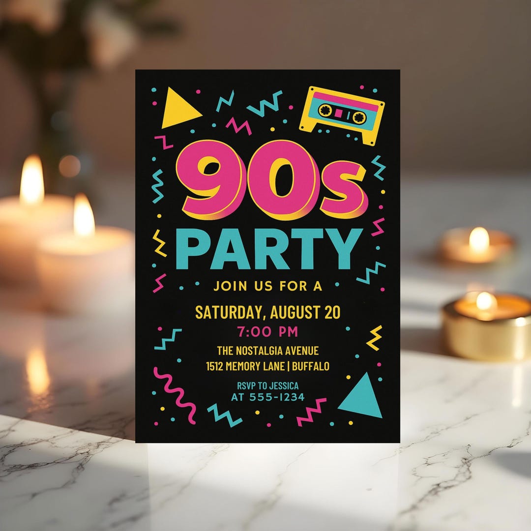 90s Party Invitation | Printable 5x7 Digital Download | Retro 1990s ...