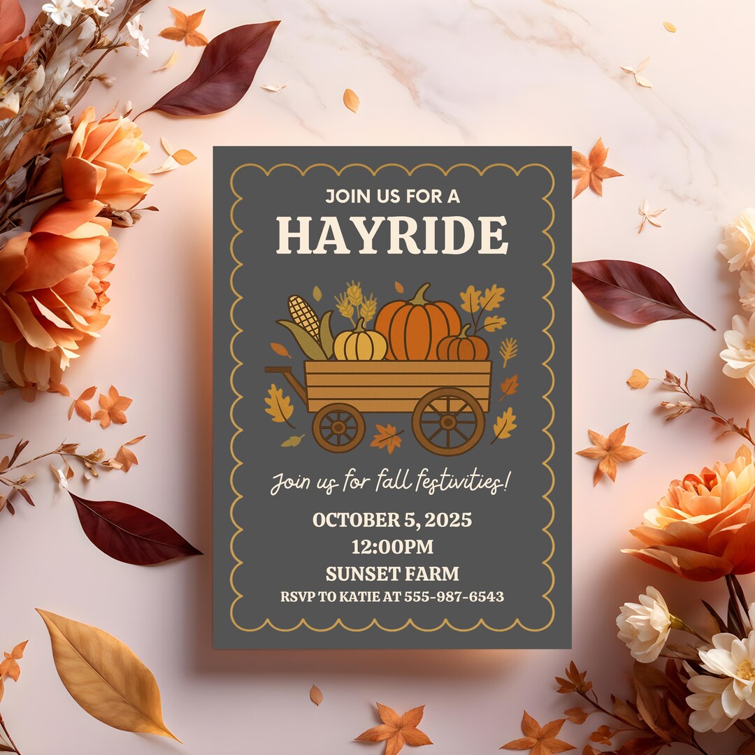 Rustic Hayride Party Invitation: Editable Fall Festival Invite (canva ...