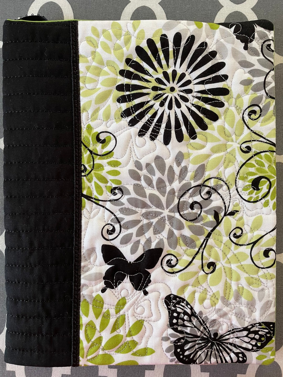 Butterfly Quilted Composition Notebook Cover - Black & Green Floral - Etsy