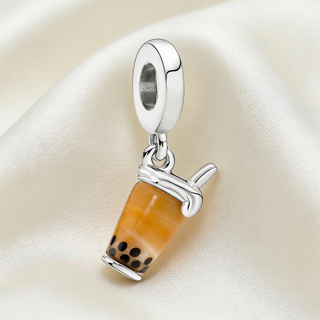 Murano Glass Bubble Tea Dangle Charm,925 Sterling Silver Charm ...