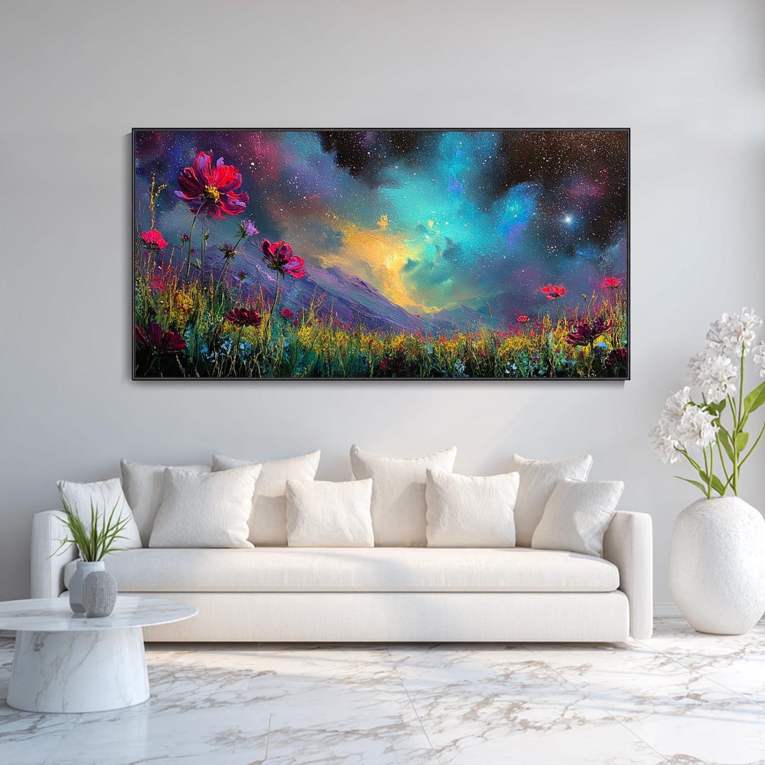 Vibrant Starry Sky Cosmic Landscape Custom Aurora Nature Scene 3D Hand ...