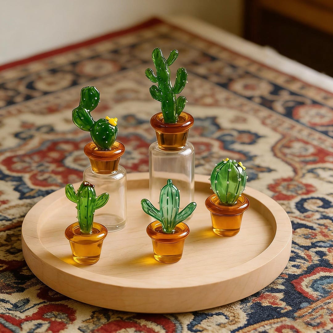 Hand Blown Glass Cactus Figurine｜mini Glass Succulent｜artificial Plant ...