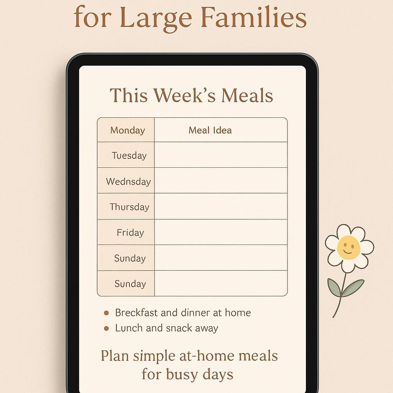 Big Family Weekly Meal Plan | Printable and Fillable PDF | Meal Planner ...