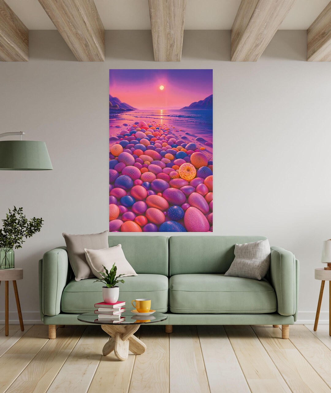 Sunset Pebble Beach Glass Wall Art: 3D Coastal Fantasy Scene - Etsy