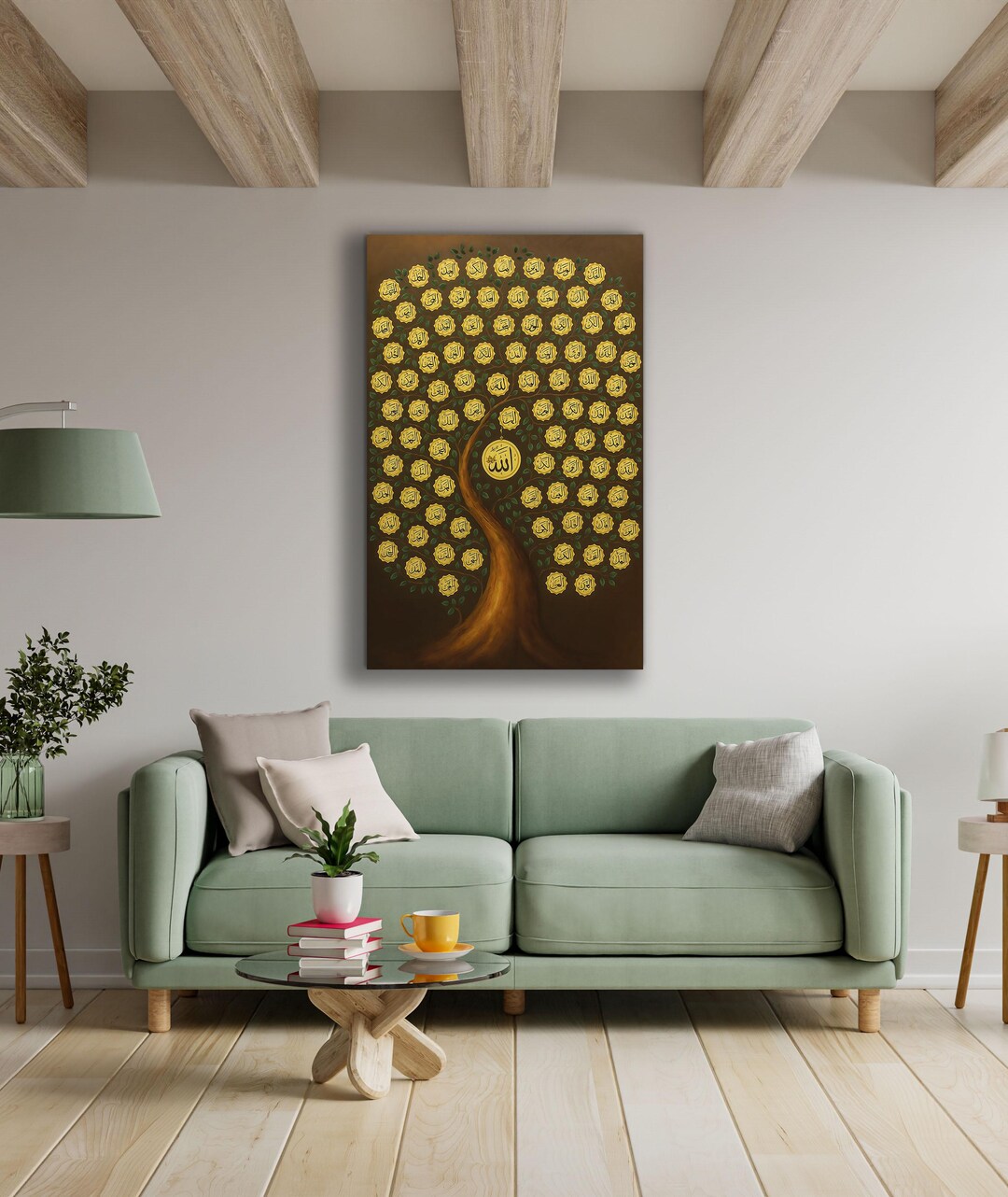 99 Names of Allah Glass Wall Art: Islamic Golden Tree Decor - Etsy