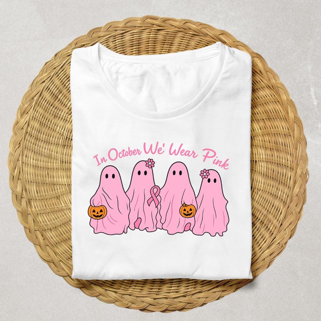 In October We Wear Pink, Cute Pink Ghosts for Breast Cancer Awareness ...
