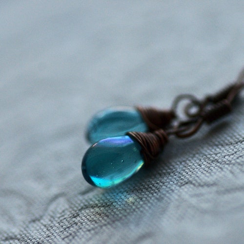 Dainty Blue Teardrop Earrings Aqua Blue Dangle Drop Earrings - Etsy