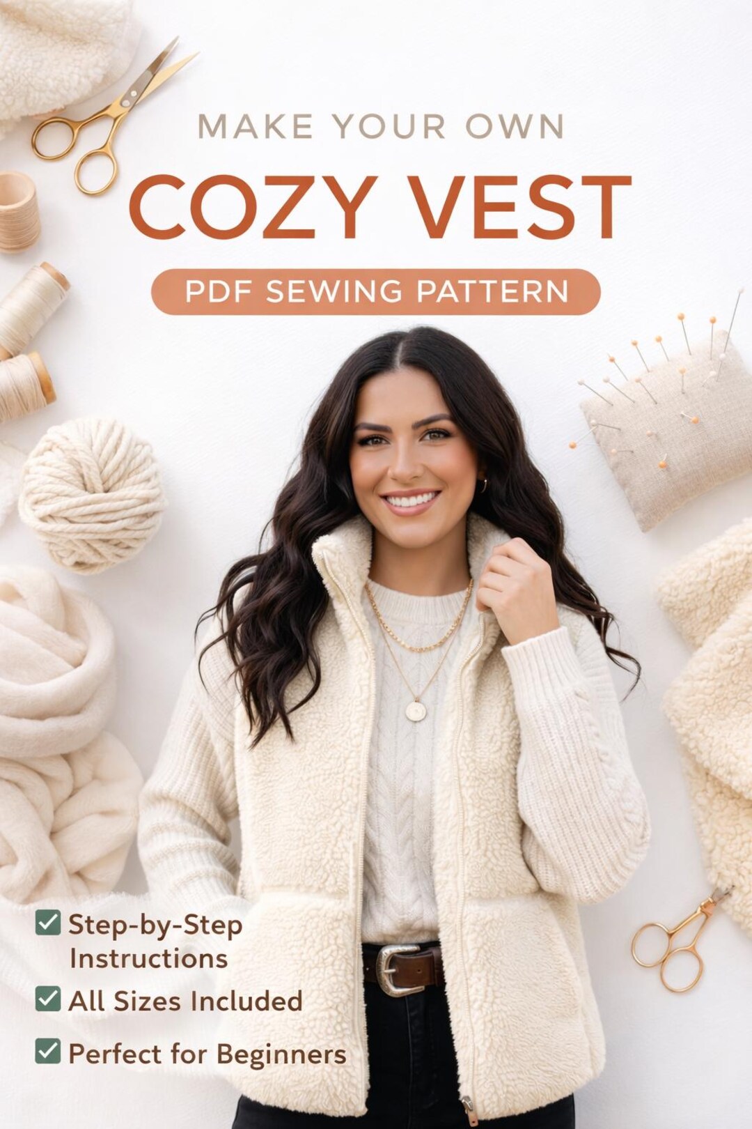 Cozy Vest Sewing Pattern PDF | Sherpa Fleece Vest Pattern | Beginner ...