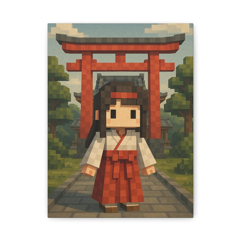 Pixel Art Wall Canvas, Kanji Character Decor, Kid's Room Art, Gaming ...