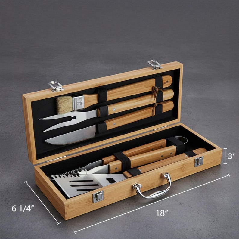 Personalized BBQ Grill Set, Custom Engraved Barbecue Tool Kit With ...