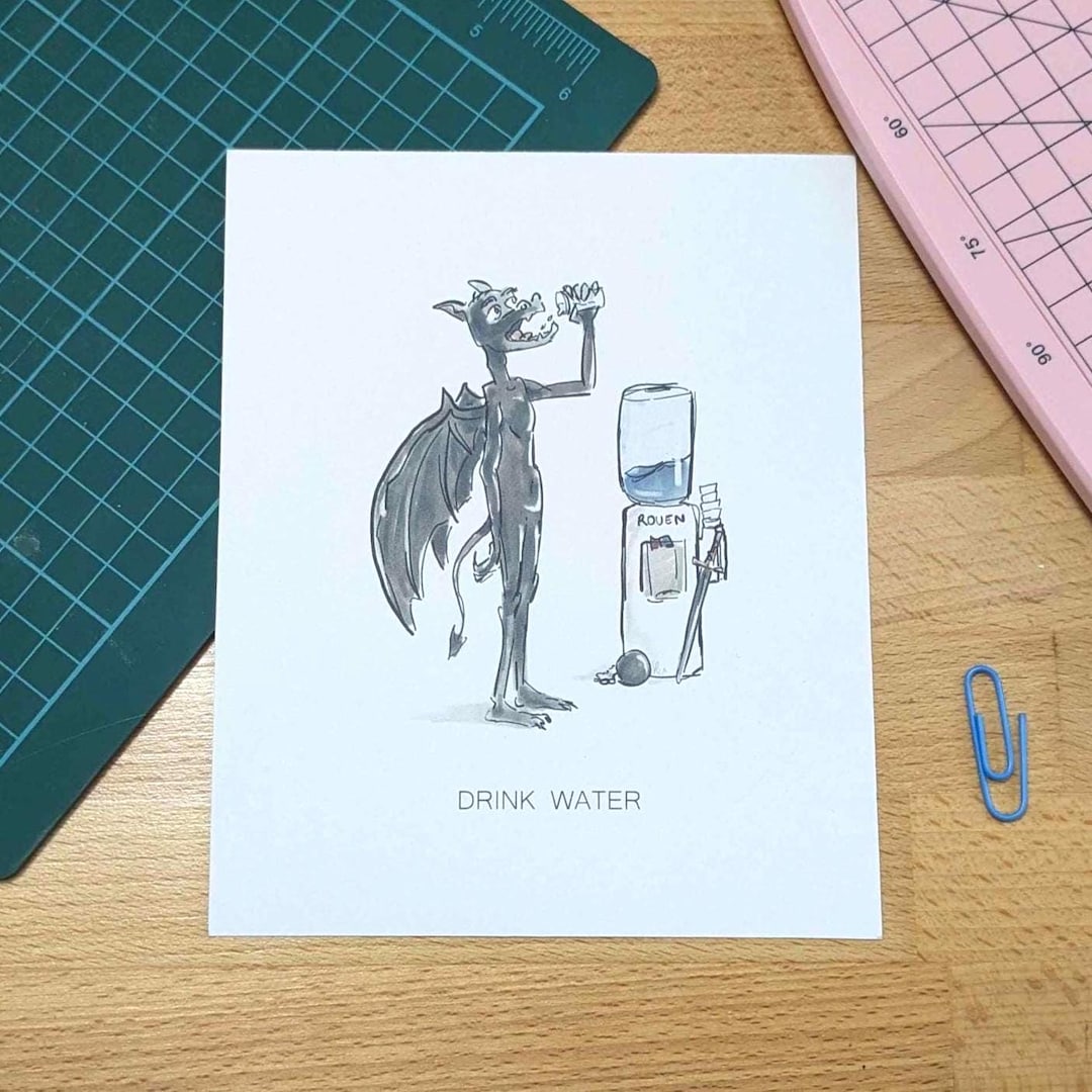 Postcard "drink Water" - "drink Water" - Minimalist Gargoyle Poster ...