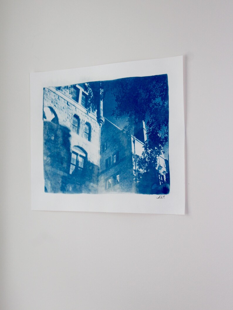 Architectural Cyanotype Print - Old Building Art, Textured Blues, Urban ...