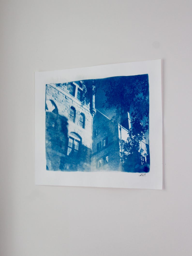Architectural Cyanotype Print - Old Building Art, Textured Blues, Urban ...