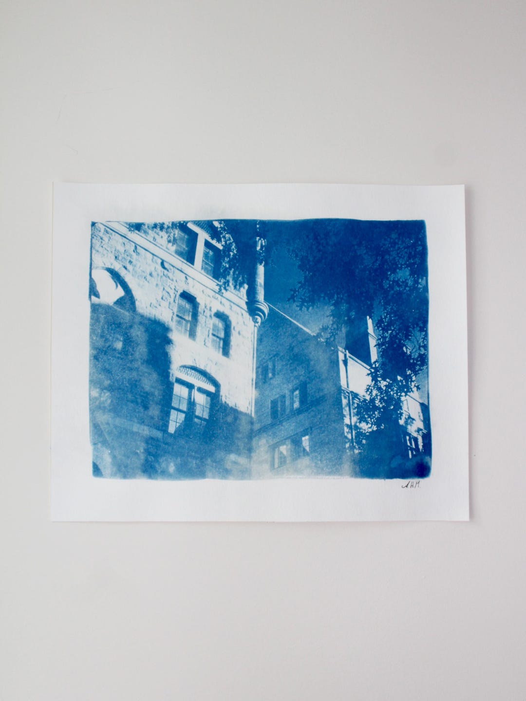 Architectural Cyanotype Print - Old Building Art, Textured Blues, Urban ...