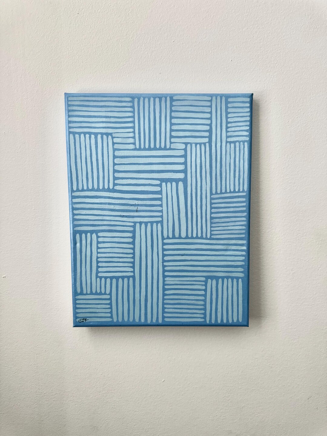 Blue Grid Line Abstract Art – 11x14 Grid Abstract – Modern Monochrome ...