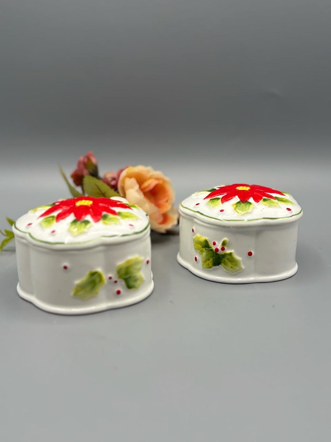 Vintage Set of 2 Royal Worcester Palissy Floral Trinket Boxes ...