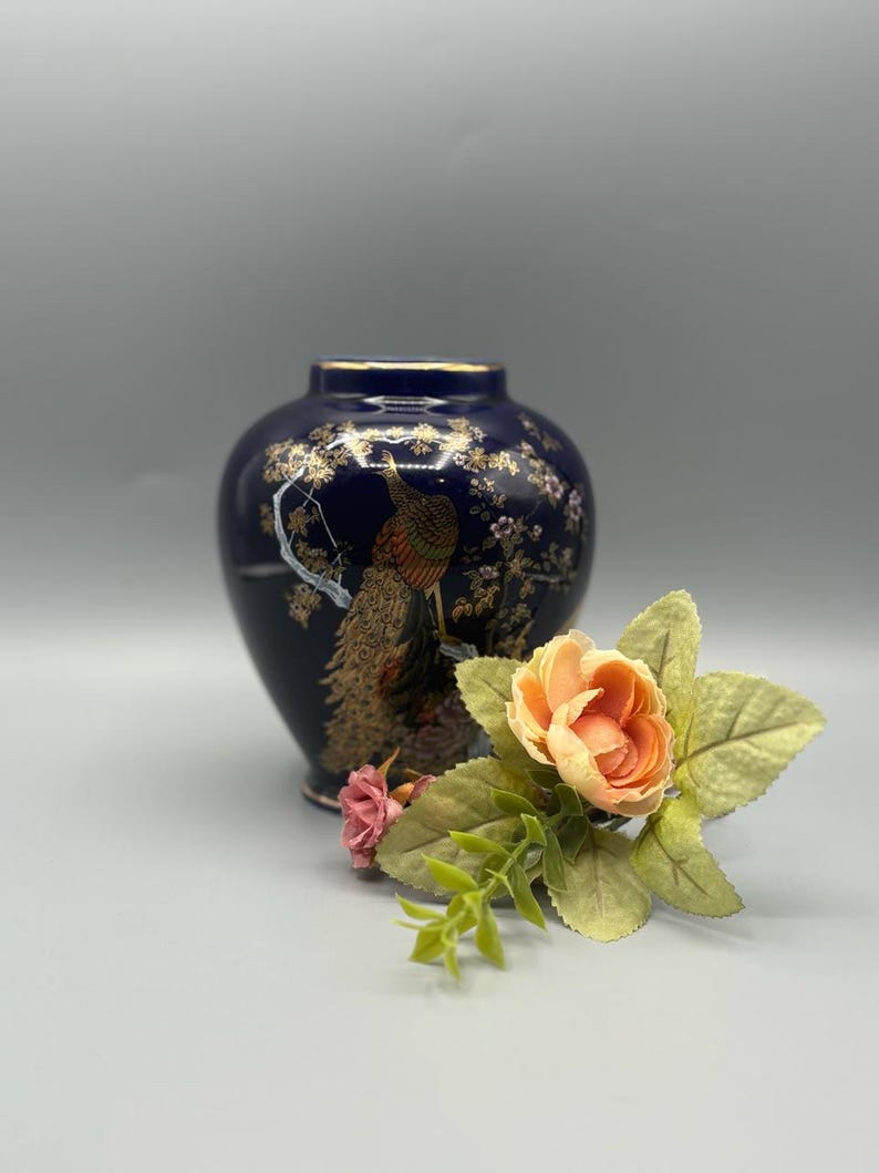 Vintage Kutani Ware Vase Cobalt Blue Japanese Porcelain Hand Painted ...