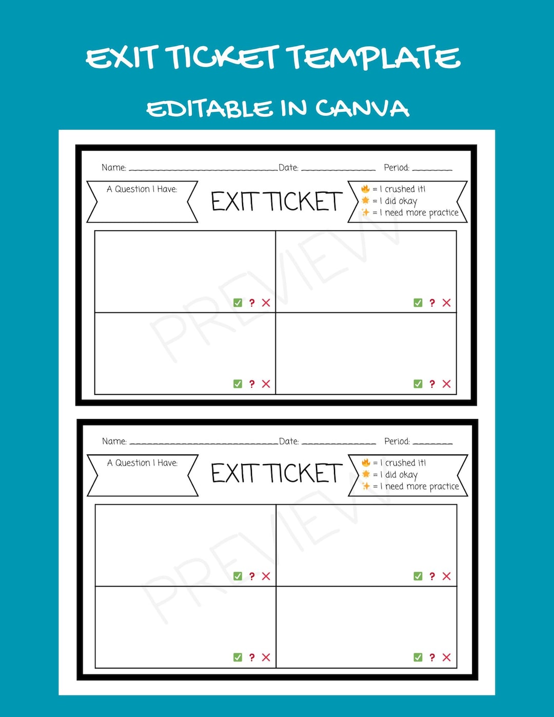 Exit Ticket Template Editable in Canva | Student Reflection Form ...