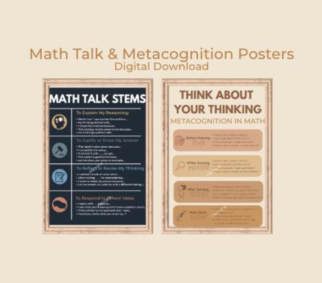 Math Talk and Metacognition Digital Download Poster Set for Middle ...