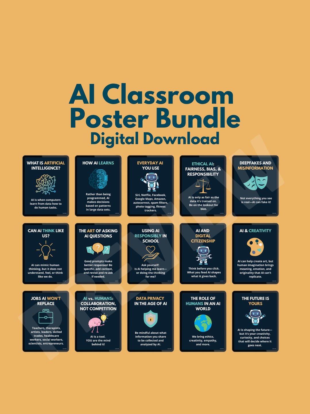 AI Classroom Posters | 15 Printable Artificial Intelligence Posters for ...
