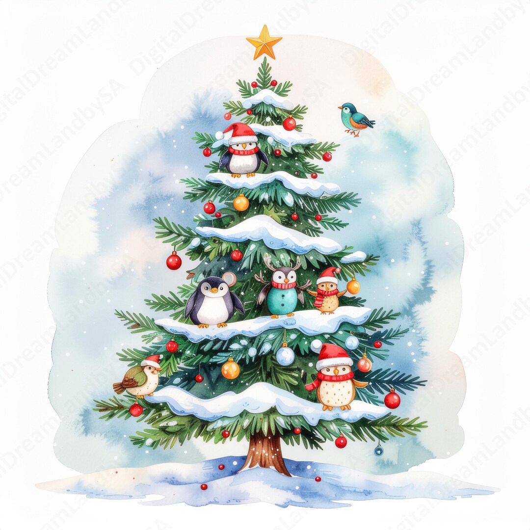 Christmas Tree Clipart for Kids – 11 PNG Digital Download – Cute Xmas ...