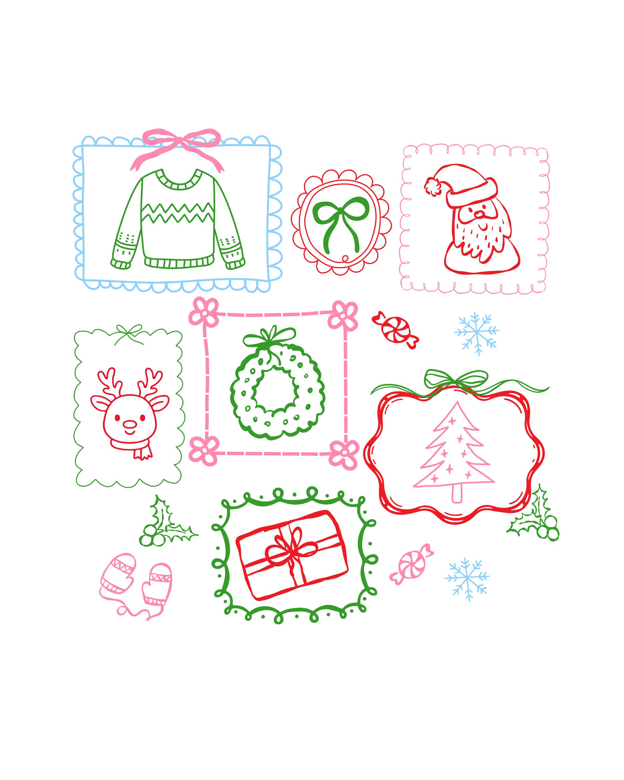 Christmas Doodle PNG Holiday Clipart Image Line Art Digital Design ...