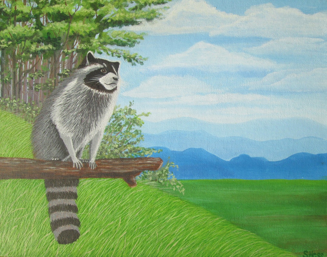 Original Raccoon Painting on Canvas Panel 11 X 14 Wildlife Animal ...