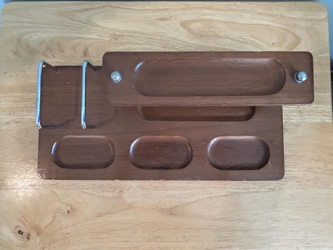 Mid Century Modern Wooden Desk Organizer: Vintage Office Tray With ...