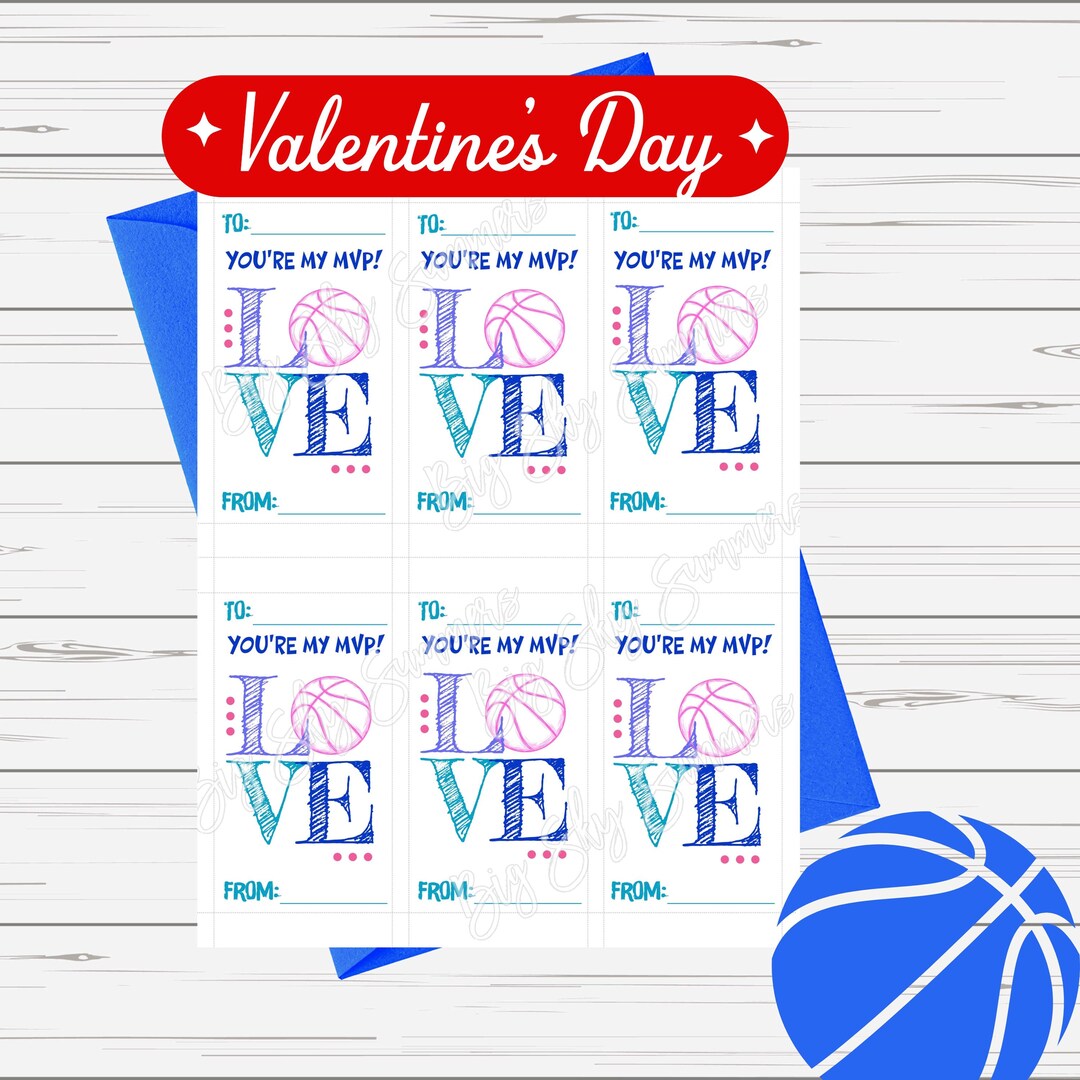 Basketball Valentine's Day Printable Card - Basketball Love - MVP ...