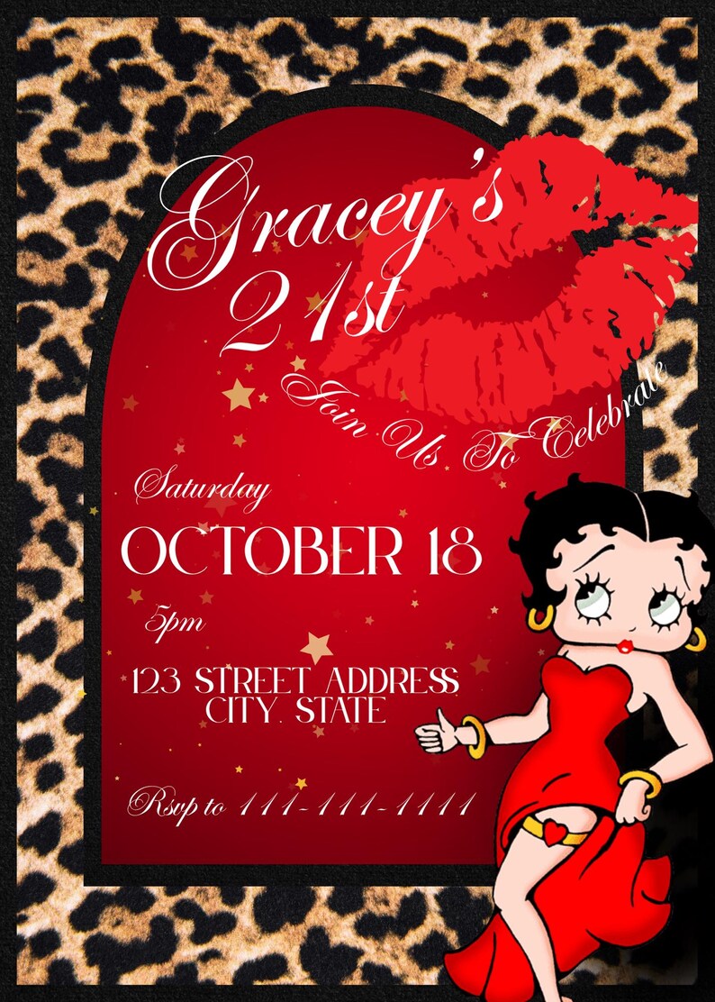 Betty Boop Birthday Invitation, Editable Invite, Retro Cartoon Party ...