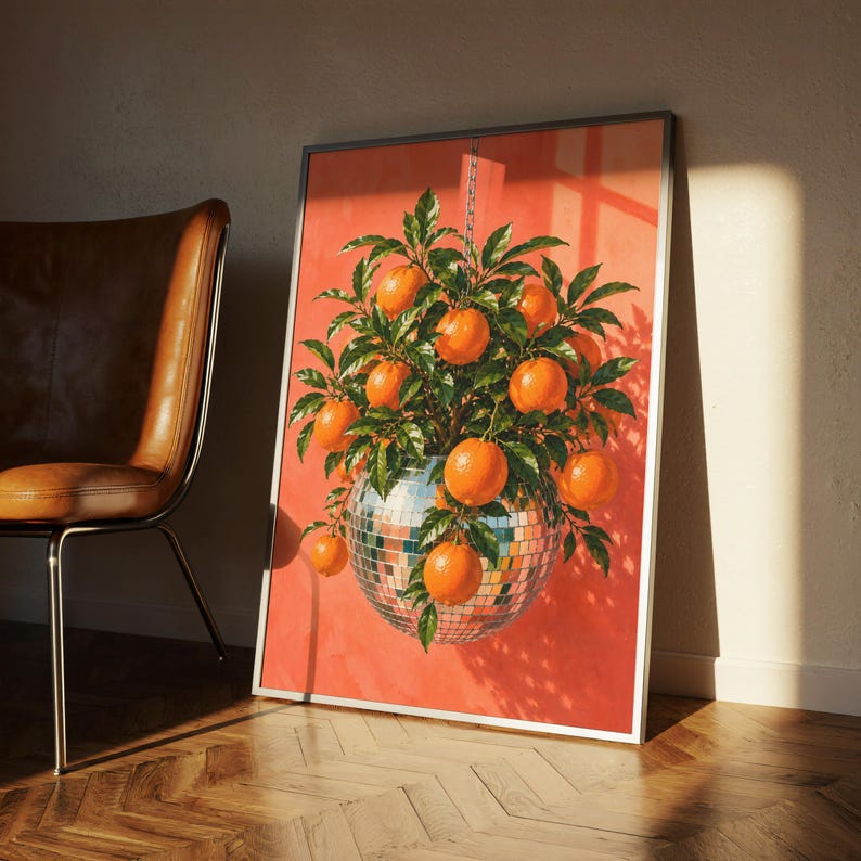 Disco Orange Tree Wall Art Print, Citrus Fruit Poster, Retro Maximalist ...