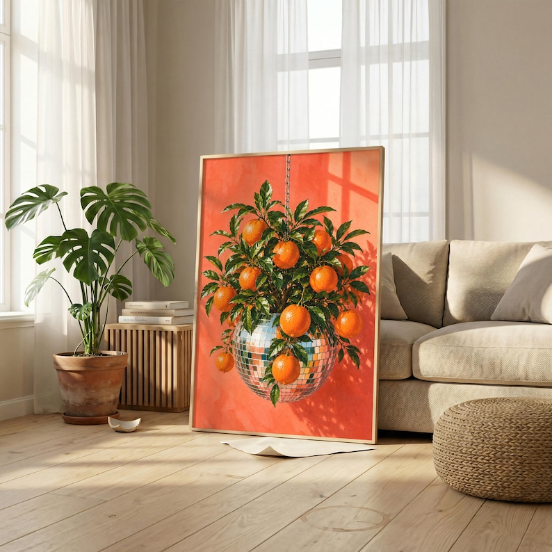 Disco Orange Tree Wall Art Print, Citrus Fruit Poster, Retro Maximalist ...