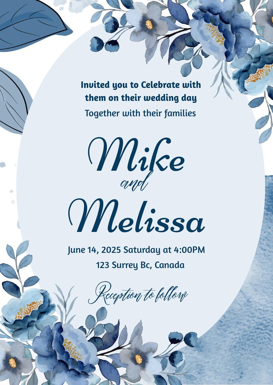 Blue Watercolour Floral Wedding Full Invitations Suite , Editable ...