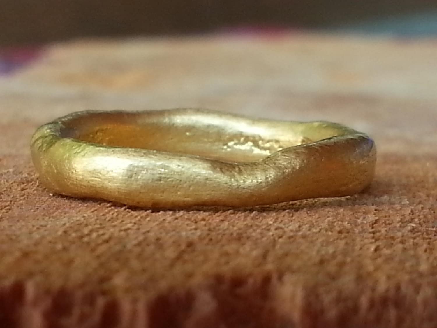 Natural Rough Looking Thin 22k Solid Gold Wedding Ring, Unisex Gold ...