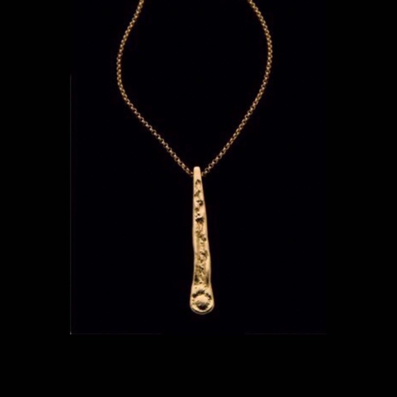 18k Solid Gold Long Shaped Pendent on Long 18k Gold Chain Handmade,fine ...
