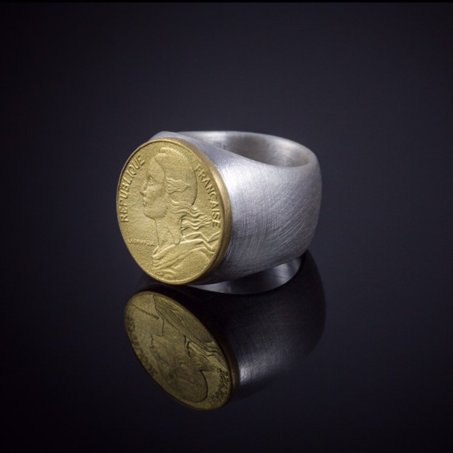 22k Solid Sold Coin on Sterling Silver Pinky Ring ,statement Ring ...