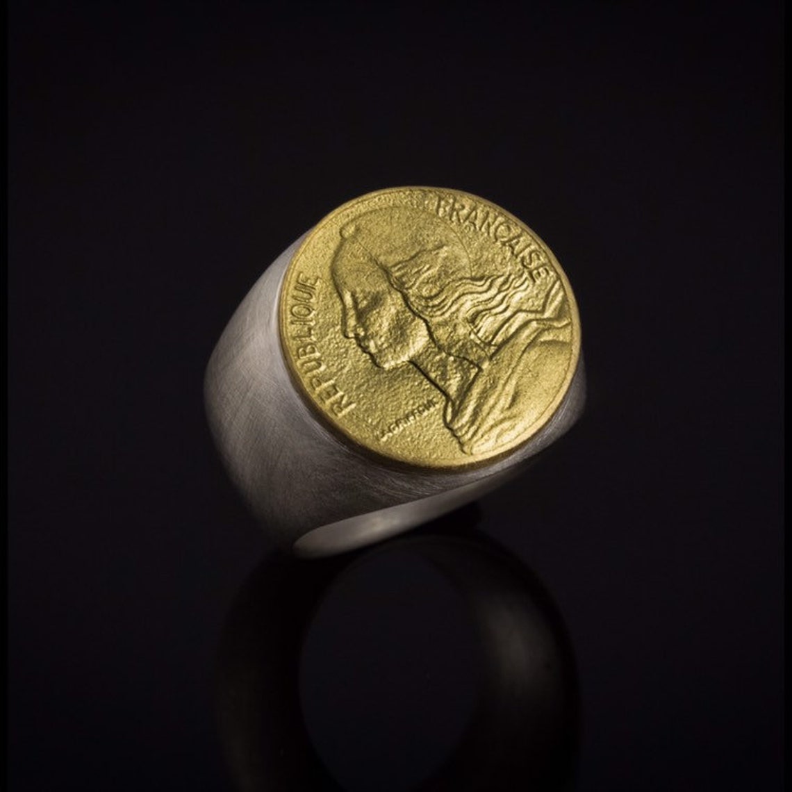 22k Solid Sold Coin on Sterling Silver Pinky Ring ,statement Ring ...